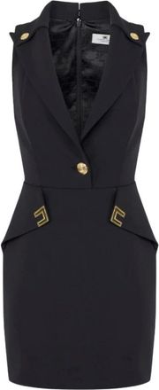 Elisabetta Franchi Femme, Robes, Noir, Taille: 40 FR Mini-robe Double &Eacute;paisseur Stretch avec D&eacute;tail Logo