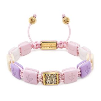 Nialaya Homme, Accessoires, Jaune, Taille: M Womens White, Cream, Soft Pink & Lavender Ceramic Flatbead Bracelet with Gold CZ