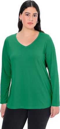 Ulla Popken Damen gro&szlig;e Gr&ouml;&szlig;en &Uuml;bergr&ouml;&szlig;en Plus Size Shirt, Slim, V-Ausschnitt, Langarm smaragdgr&uuml;n 50+ 719505459-50+