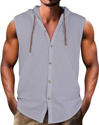 Generic Chemise en lin pour homme, grande taille sans manches, chemise boutonn&eacute;e, l&eacute;g&egrave;re et respirante, gilet athl&eacute;tique, coupe d&eacute;contract&eacute;e, d&eacute;bardeur d&eacute;t&eacute; c