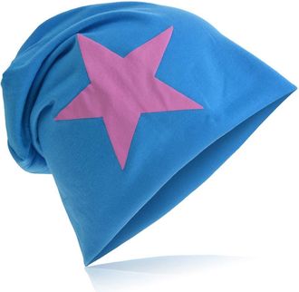 Miobo Jersey Slouch Beanie mit Stern Style, Herren Damen,Einheitsgr&ouml;&szlig;e,Pinkstern-Lichtblau