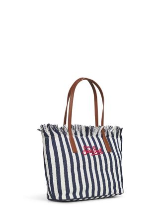 MC2 Saint Barth Womens Shopper Bag City Dark Blue-White Multicolour Cotton Shoulder