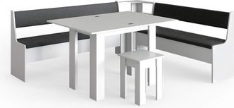 Vicco Eckbankgruppe Roman, Küchentisch, Weiß/Anthrazit, 210 x 180 cm mit Tisch