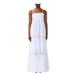 Kaos Kaos, Femme, Robes, Blanc, Taille: 38 FR Robe Midi &Eacute;vas&eacute;e Blanche Style &Eacute;l&eacute;gant