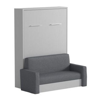 Vente-Unique Vente-Unique - Lit escamotable 140 x 200 cm - Ouverture verticale manuelle - Blanc et gris - Structure en panneaux de particules - Confort optimal
