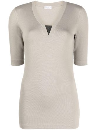 Brunello Cucinelli T-Shirt mit V-Ausschnitt - Gr&uuml;n
