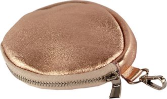 modamoda.de P10 / P08 Damen Leder Rauleder Geldb&ouml;rse M&uuml;nzgeldb&ouml;rse Taschenanh&auml;nger &oslash; 11,5 cm handmade in Italy, Farbe:Rosabeige Metallic