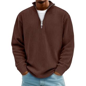 Generic Sweat-shirt &agrave; manches longues pour homme - Col zipp&eacute; - Fermeture &eacute;clair - Pull ample d&eacute;contract&eacute; c&ocirc;tel&eacute;, caf&eacute;, XXL