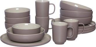 Ritzenhoff & Breker Kombiservice Jasper, 16-teilig, Taupe, Steinzeug, Teller Schalen und Becher für 4 Personen