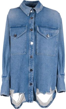 Dondup Femme, Blouses et Chemises, Bleu, Taille: 36 FR Camicia