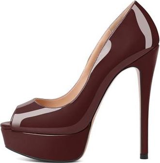 EDEFS Femme Lady Escarpins Sexy Haute Talon Aiguilles Plateforme Bout Cheville Chaussure Bordeaux 40