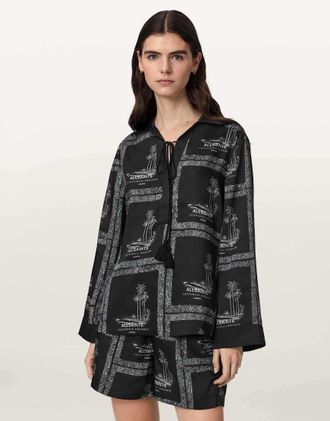 AllSaints Lettie - Hemdbluse in Waimea-Schwarz