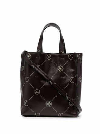 Marni sac &agrave; main &agrave; motif monogramm&eacute; - Marron
