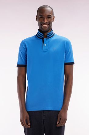 Eden Park Polo &Agrave; Manches Courtes En Piqu&eacute; De Coton Pima Bleu Dessous De Col Cercl&eacute; Coupe Droite