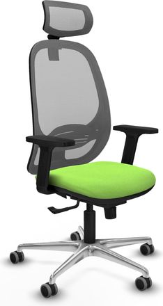 Piqueras y Crespo B&uuml;rostuhl mit Lendenwirbelst&uuml;tze mit 2D-Armlehnen und Kopfteil, h&ouml;henverstellbar und neigbar, ausgestattet mit 3 Positionen und Schneidschaum, Grau/Pi