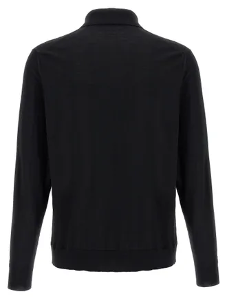 Kiton Mens Black Wool Polo Shirt