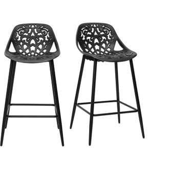 Miliboo Tabourets de bar design avec motif baroque noir H66 cm (lot de 2) BAROCCA