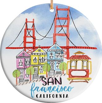 Generic Keramik Weihnachts Ornamente, Weihnachtsdeko f&uuml;r Weihnachtsbaum, San Francisco Kalifornien Golden Gate Bridge gemalt, Christbaum Schmuck, mit Seil