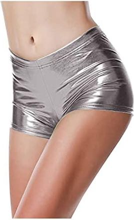 Generic Short de danse m&eacute;tallique sexy pour femme - Taille brillante - Short de yoga, gris, S