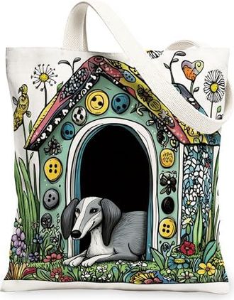Generic Sac fourre-tout en toile motif l&eacute;vrier printanier 33 x 38,1 cm, niche amusante pour chiot, sac d&eacute;picerie r&eacute;utilisable, sac d&eacute;picerie pour femme, anima