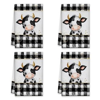 Generic Kuh-K&uuml;chent&uuml;cher, rustikales B&uuml;ffelkaro, goldfarbene Akzente, schwarz, weiche Geschirrt&uuml;cher zum Trocknen von Geschirr, K&uuml;chenutensilien, 40,6 x 61 cm