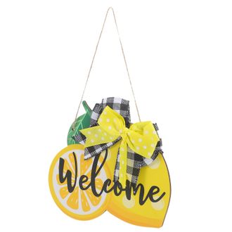 Cabilock Sommerliches Holzschild Welcome mit Zitronenmotiv Rustikale Holzdeko zum Aufhängen Natürliche Türdekoration für Eingang Veranda Frontbereich Handgefer