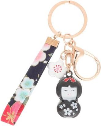 IFUNDOM Porte-cl&eacute;s Poup&eacute;e Japonaise Noire Clochette Fleur de Cerisier, Pendentif Suspendu D&eacute;coratif, Accessoire Cr&eacute;atif Diy, Porte-cl&eacute;s Charmant pour Paquet, 