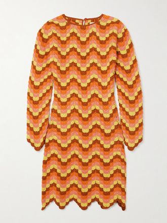 Escvdo Victoria Minikleid Aus Geh&auml;kelter Baumwolle Mit Wellenkanten - Orange