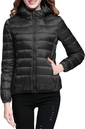 Minetom Femme Doudoune Légère Hiver Veste Doudoune Capuche Pliable Fine Ultralight Jacket Blouson Doudoune De Randonnée Duvet Plume A Noir S