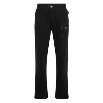 Philipp Plein Homme, Pantalons, Noir, Taille: M Pantalon de jogging avec empi&egrave;cements en cuir Chrome Crest