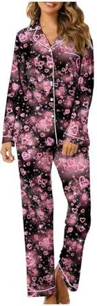 Generic 2026 Ensemble de pyjama pour femme pour la Saint-Valentin 2026 avec boutons &agrave; manches longues pour la Saint-Valentin, rose, XXL