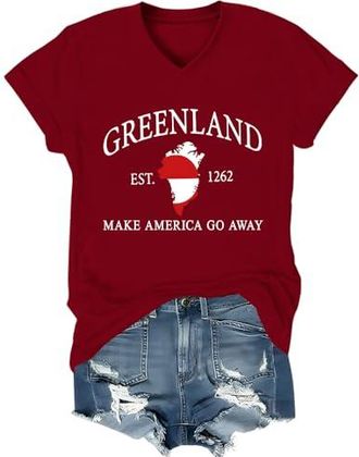 Generic T-shirt unisexe Greenland Make America Go Away avec col en V, bordeaux, 3XL