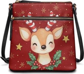 Hugs Idea Sac &agrave; bandouli&egrave;re en cuir pour femme, sac &agrave; main tendance Hobo pour femme, Cerf de No&euml;l., Taille unique