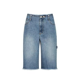 Tibi Short &agrave; bords effiloch&eacute;s en denim de coton