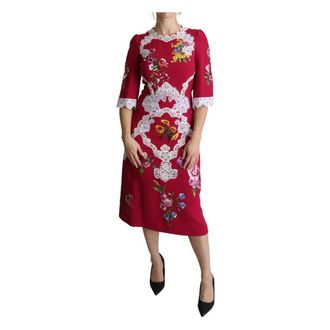 Dolce & Gabbana Rotes Blumen Besticktes Sheath Midi Kleid - - Dresses - Damen - Mehrfarbig - M
