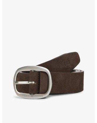 Tommy Hilfiger G&uuml;rtel aus tiefgepr&auml;gtem Wildleder in Dunkelbraun mit ovaler Schnalle