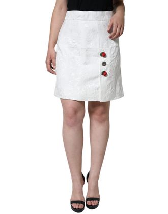 Dolce & Gabbana Womens White Floral Brocade Embellished Mini Skirt Cotton Silk Viscose