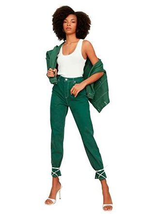 Trendyol Jean Coupe Bootcut à Fil contrasté, Vert, W36 Femme