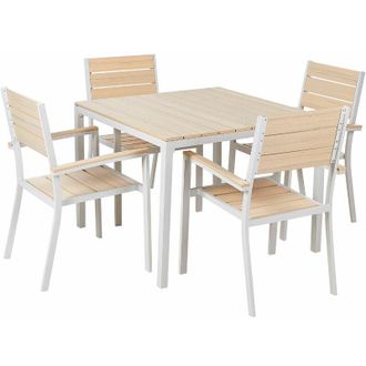 Beliani Gartenm&ouml;bel Set Beige Kunstholz Aluminium 5-Teilig 4-Sitzer Modern Tisch 95 x 95 cm mit 4 St&uuml;hlen f&uuml;r Balkon Terrasse Outdoor