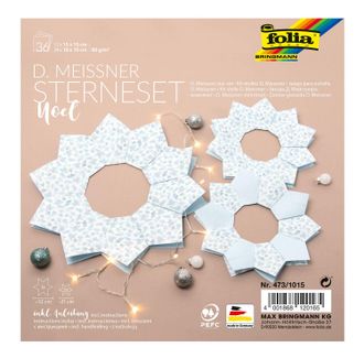 Folia 473/1015 - D. Meissner Sterne Set Noel, Faltsterne Bastelset mit 36 Blatt (80 g/m²), für einen großen und 2 kleine Sterne, mit Anleitung, zur zeitlose