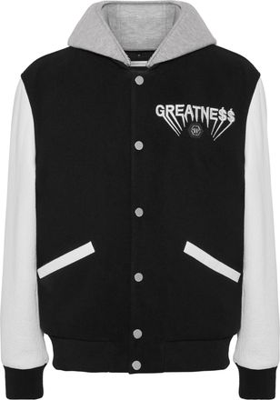 Philipp Plein Hooded Varsity Bomber With Leather Sleeves Greatness