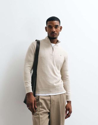GANT sweat-shirt classique en coton &agrave; demi-zip beige-Neutre