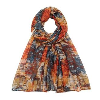 Generic &Eacute;charpe en mousseline de soie imprim&eacute;e chat Foulard carr&eacute; Foulard l&eacute;ger Bandana pour cheveux Foulard Grande &eacute;charpe Femme Noir, Orange, taille unique