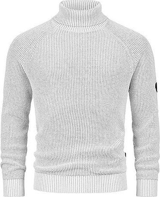 Indicode Hommes INHarlan Knit Sweater | Pull en Maille Fine de Coton &agrave; col roul&eacute; Ecru Mix S