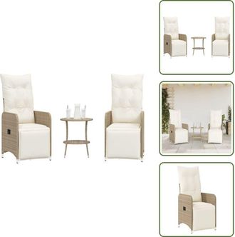vidaXL Gartensessel 2 Stk. Verstellbar mit Tisch Beige Poly Rattan - Gartenstuhl - Lounge Sessel - Esszimmerset - Terrassenm&ouml;bel - Rattan M&ouml;bel