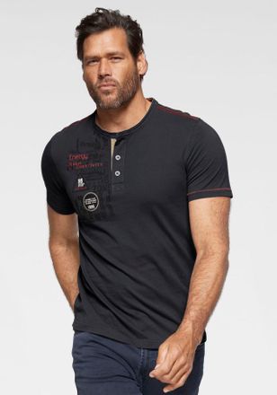 Man's World Henleyshirt MANS WORLD, Herren, Gr. 3XL (64/66), blau (nachtblau), Single Jersey, Obermaterial: 100% Baumwolle. Besatz: 100% Baumwolle, bedruckt, norm