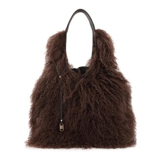 Kazar Kazar braune Schaffell-Umh&auml;ngetaschen mit Stoffeins&auml;tzen - - Bags - Damen - Braun - ONE SIZE