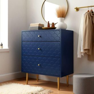 Urban Meuble Urban Meuble - Armoire penderie 3 tiroirs bleu marine avec pieds dorés 75x40x89cm