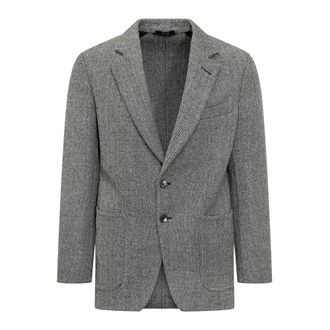 Tom Ford Homme, Vestes, Gris, Taille: XL Veste Crois&eacute;e en Serg&eacute; Chevrons Peau de Requin
