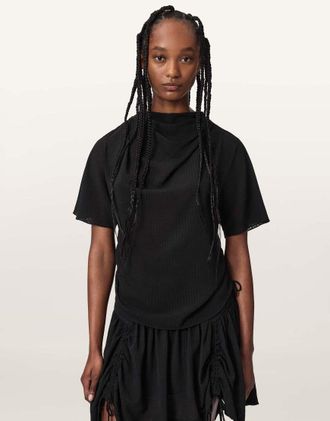 AllSaints Leslie - Kariertes Oberteil in Schwarz